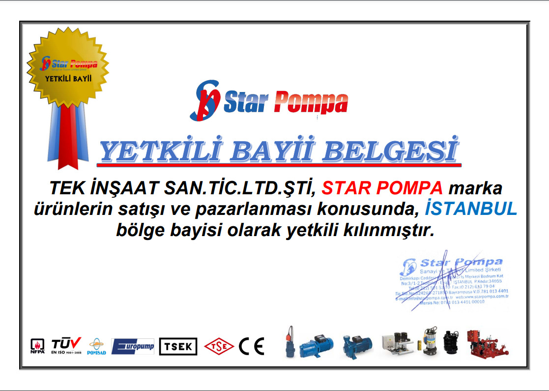 Sertifikalar - Star Pompa Store
